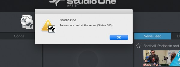 studio one 4 cannot login my presonus account !!! An error occured at the server(Status 503 ...